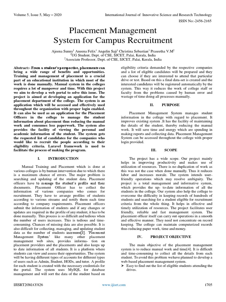 Placement Management System For Campus Recruitment | PDF