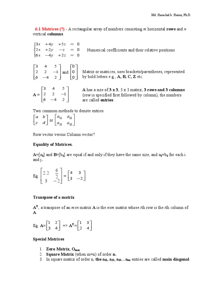 Matrices | Matrix (Mathematics) | System Of Linear Equations