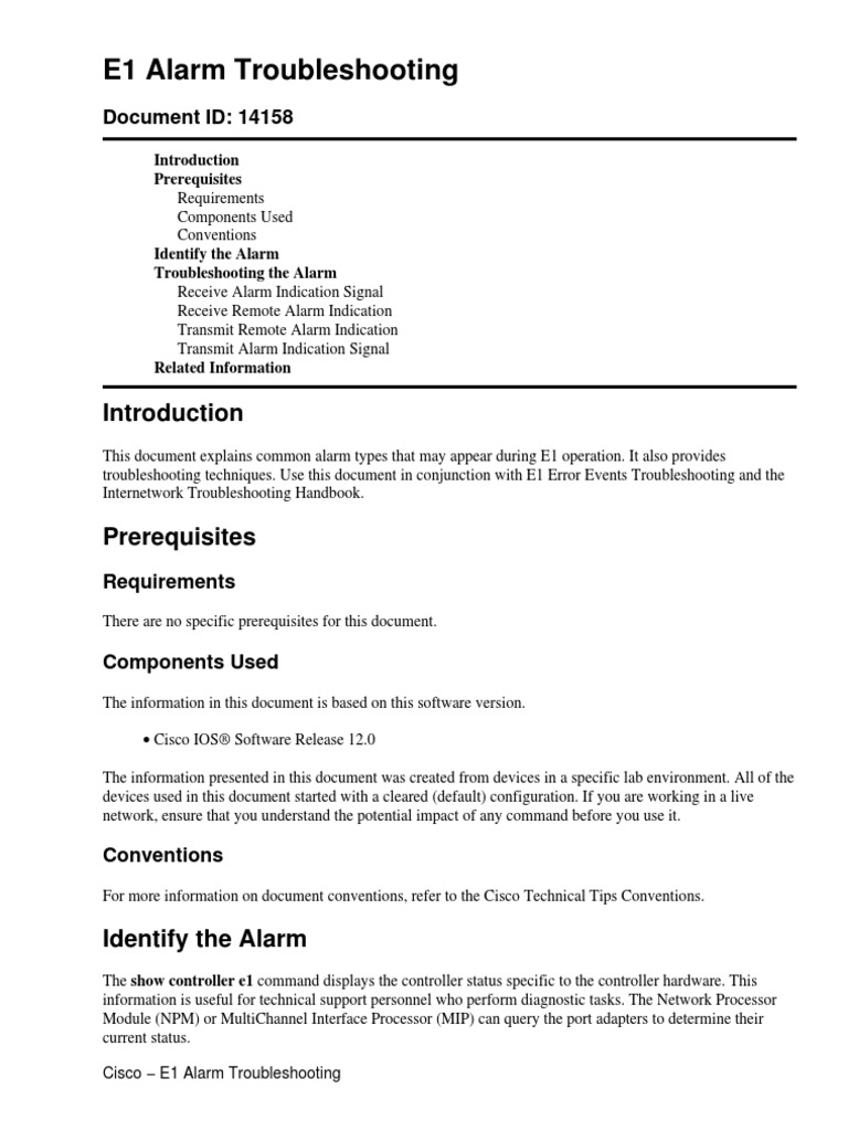E1 Alarm Troubleshooting: Document ID: 14158 | PDF | Teaching Methods ...