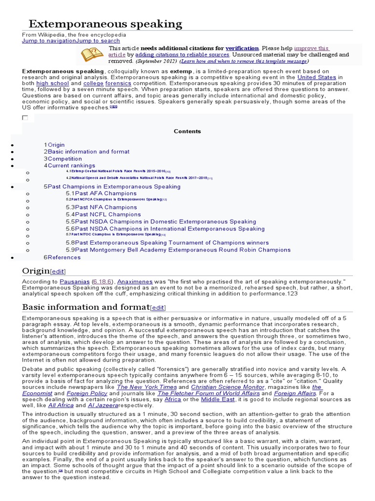 Extemporaneous Speaking | PDF | Public Speaking | Communication