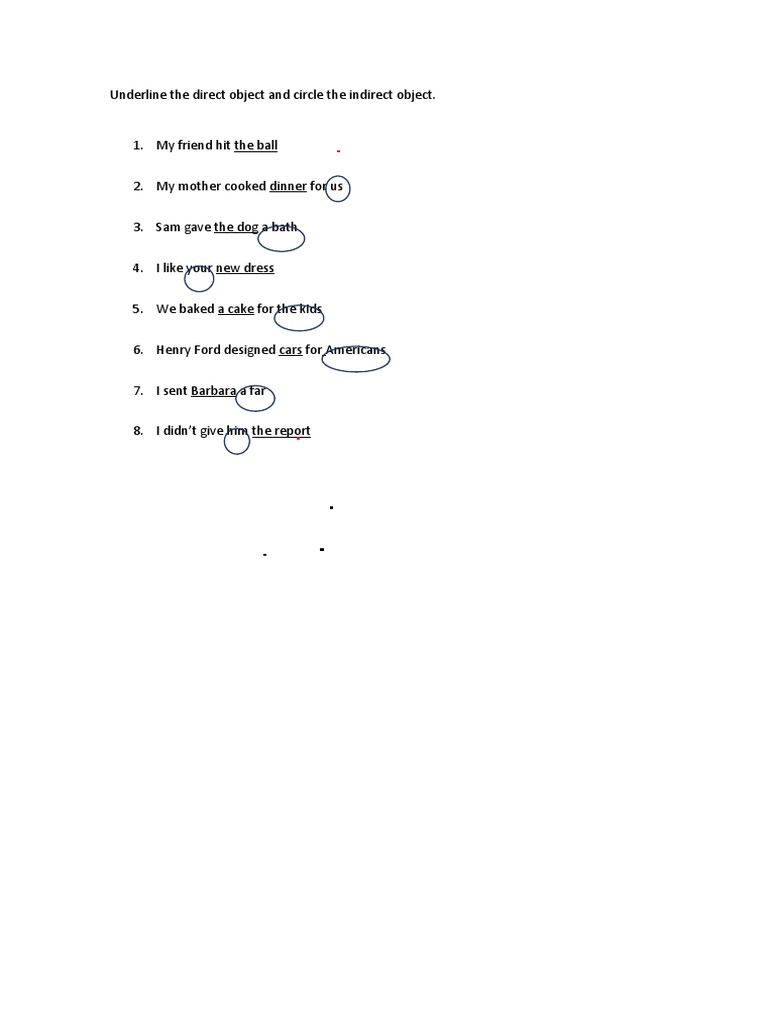 Underline The Direct Object and Circle The Indirect Object | PDF