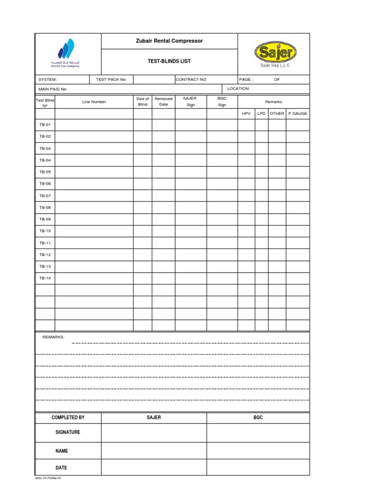 Test Blinds List for Biomedical Waste | PDF | Technology & Engineering
