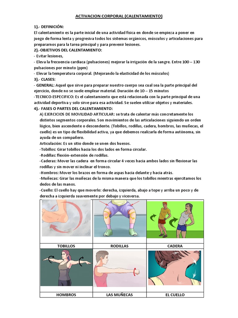 ACTIVACION CORPORAL Hoja de Informacion 3ro PDF | PDF | Rodilla | Tobillo