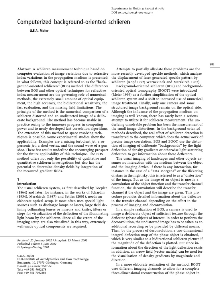 Computerized Background-Oriented Schlieren | PDF | Optics | Camera