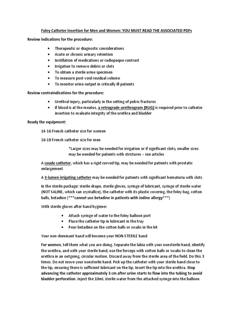 Foley Catheter Insertion For Men and Women | PDF | Catheter | Urology