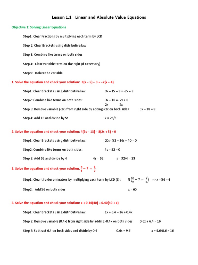 Solving Linear and Absolute Value Equations | PDF | Inequality ...