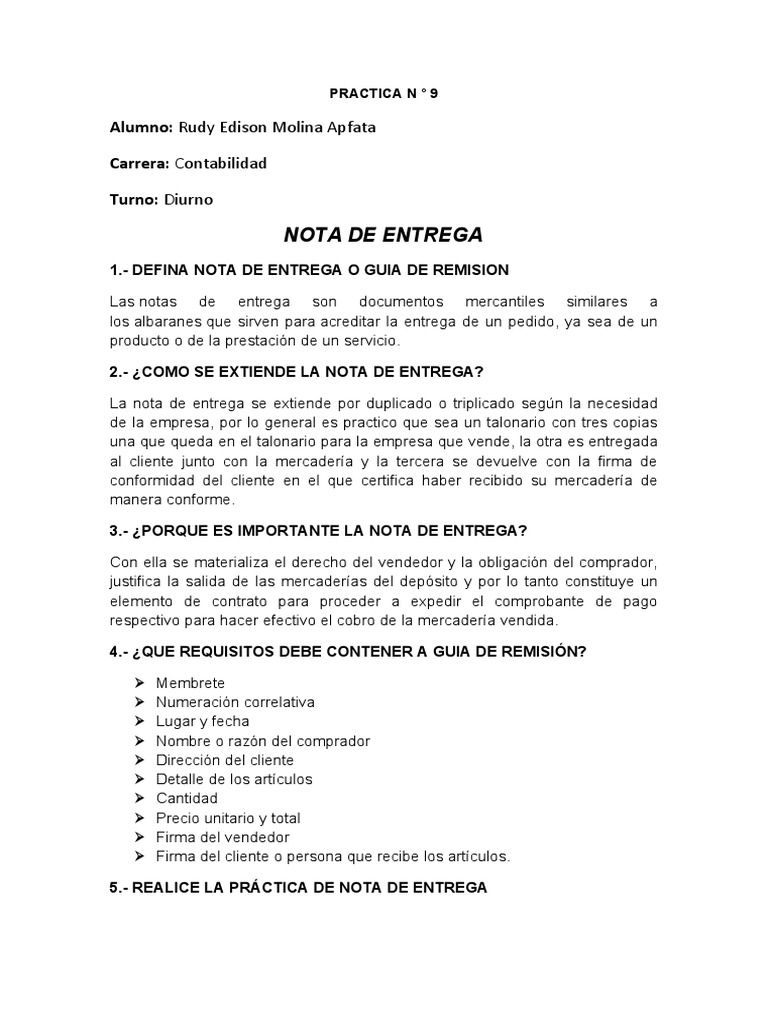 Guía Práctica de Nota de Entrega | PDF | Recibo | Business