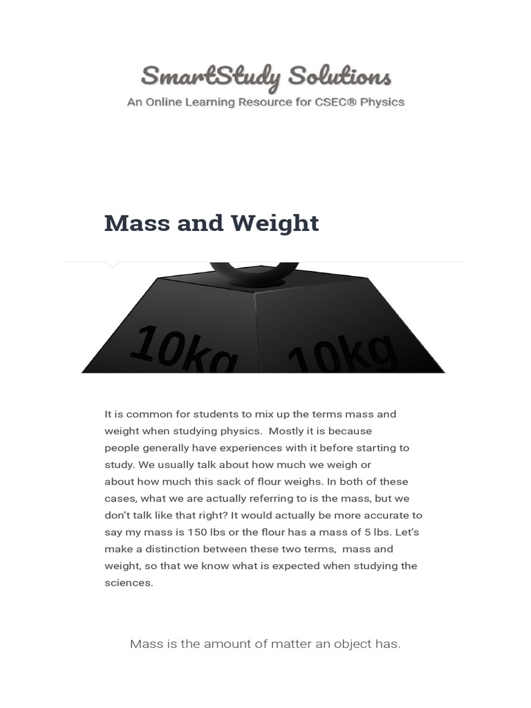 Mass and Weight - CSEC Physics | PDF | Weight | Kilogram