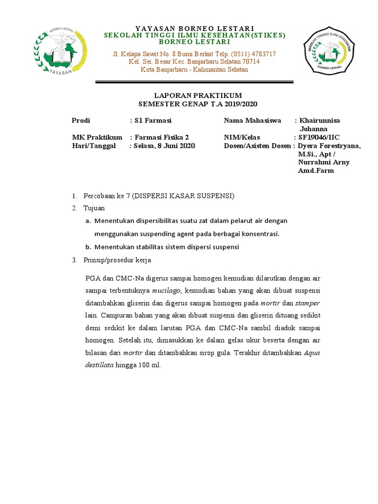 Laporan Praktikum - Dispersi Kasar Suspensi - Khairunnisa Johanna ...