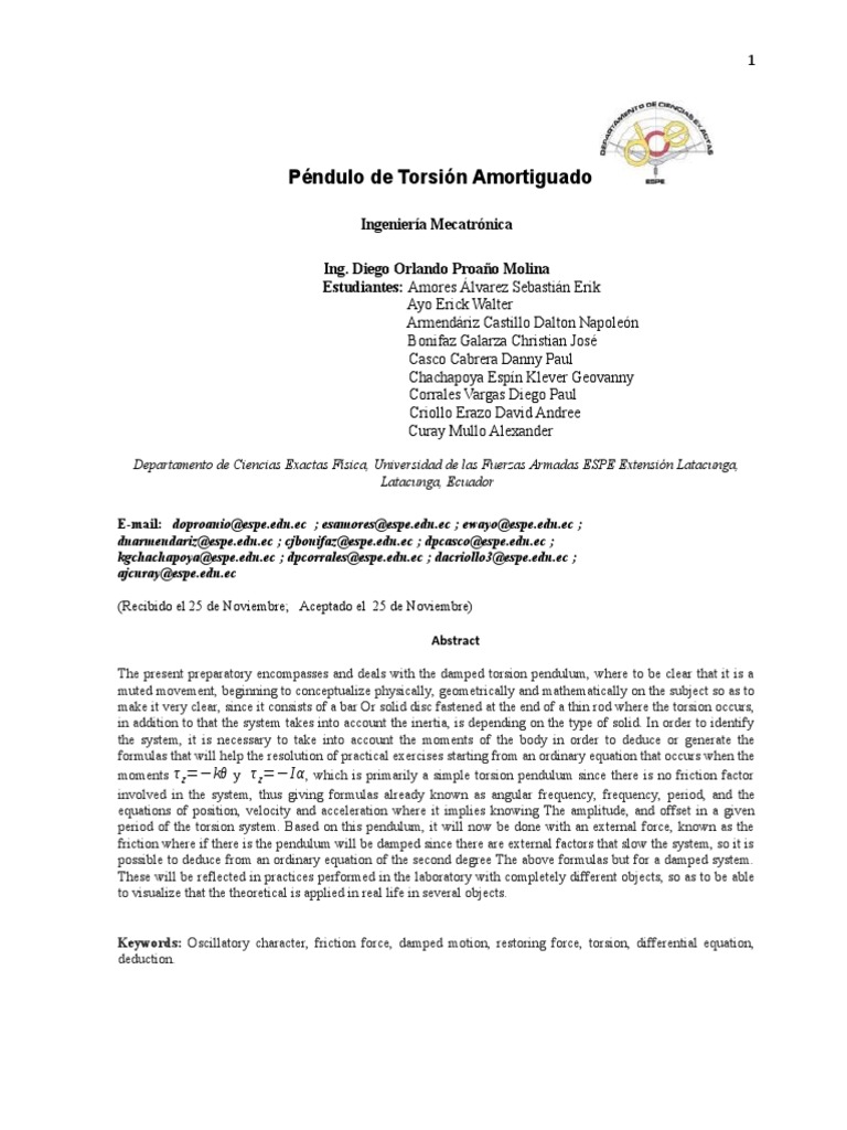 Péndulo de Torsión Amortiguado | PDF | Force | Mechanics