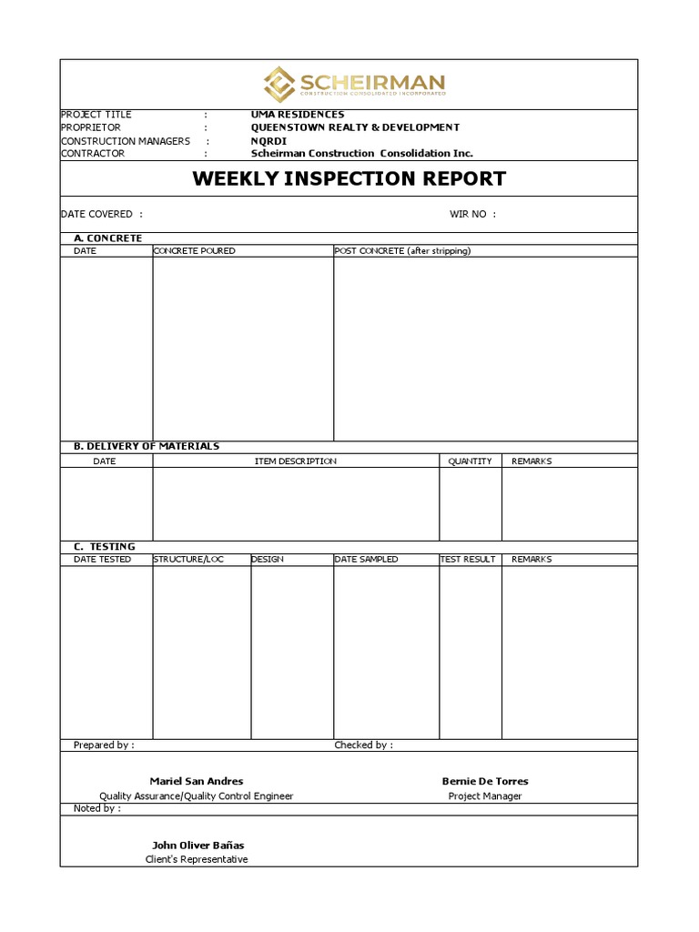 Weekly Inspection Report | PDF | Supply Chain Management | Quality ...