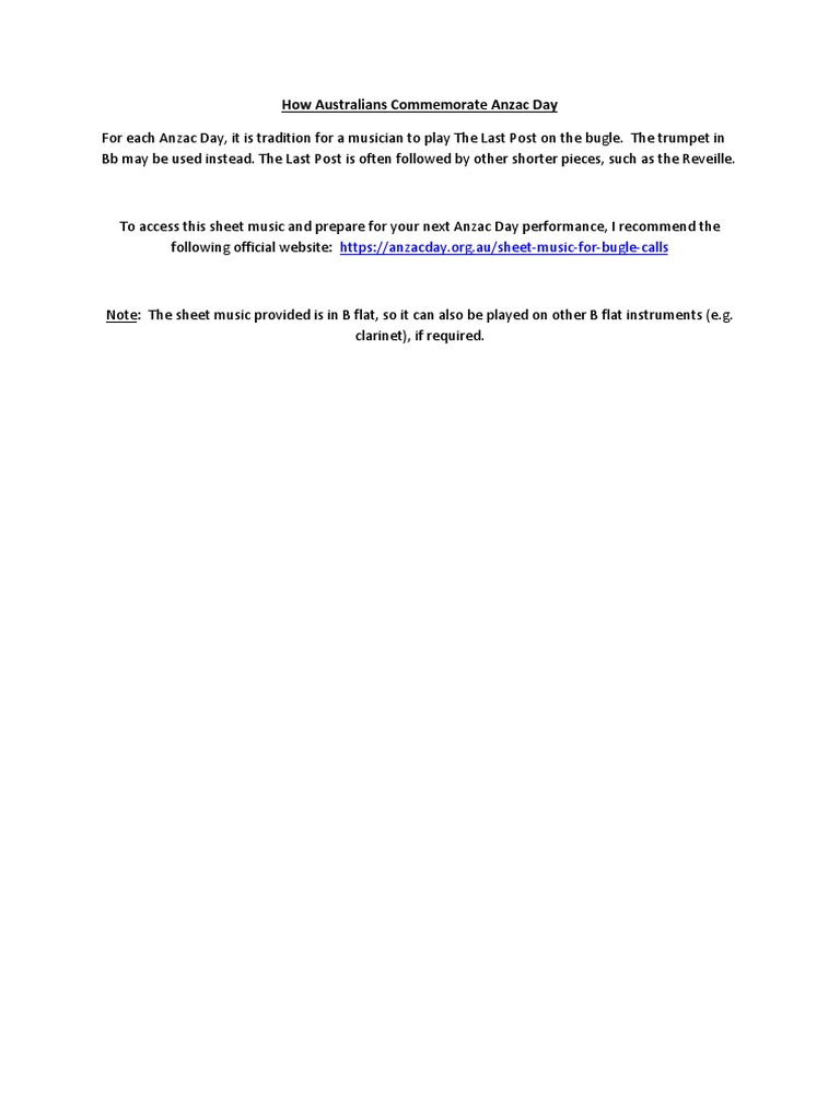 Anzac Day Music: The Last Post Sheet | PDF | Poetry | Classics