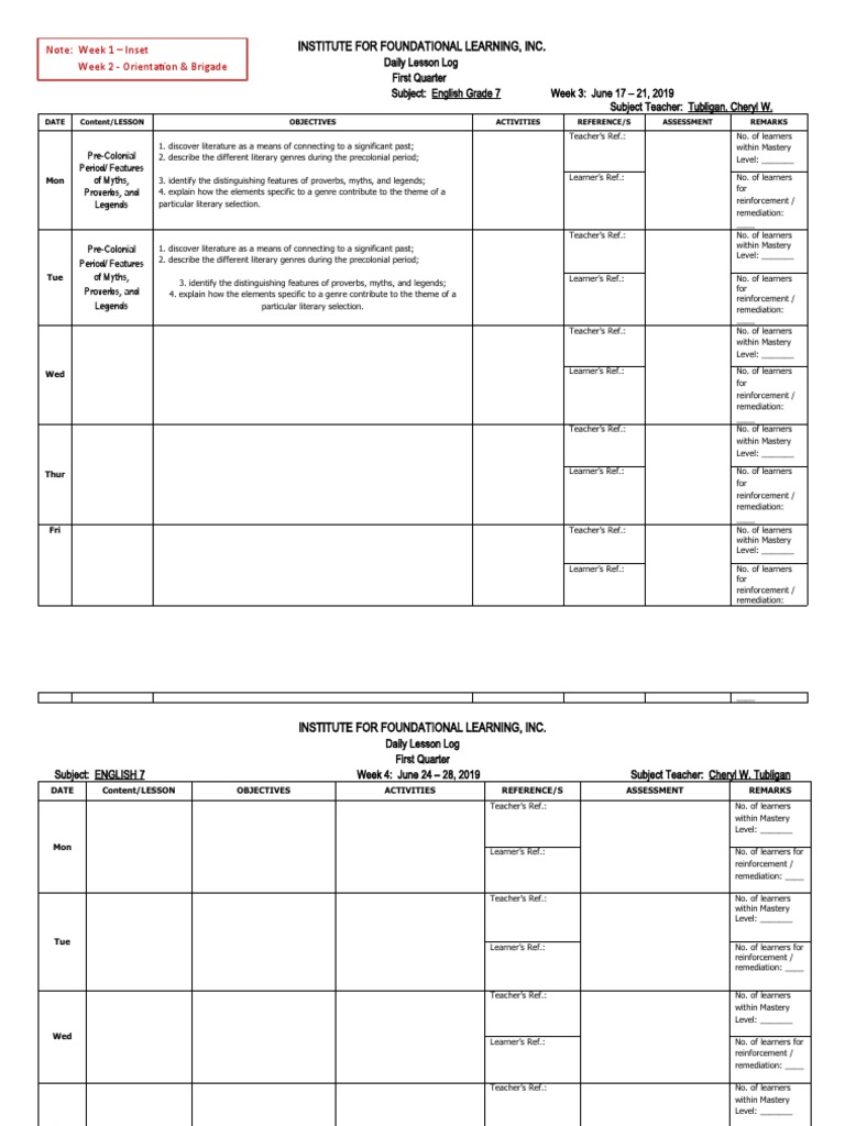 DLL 2019-20 Form | PDF | Education Theory | Pedagogy