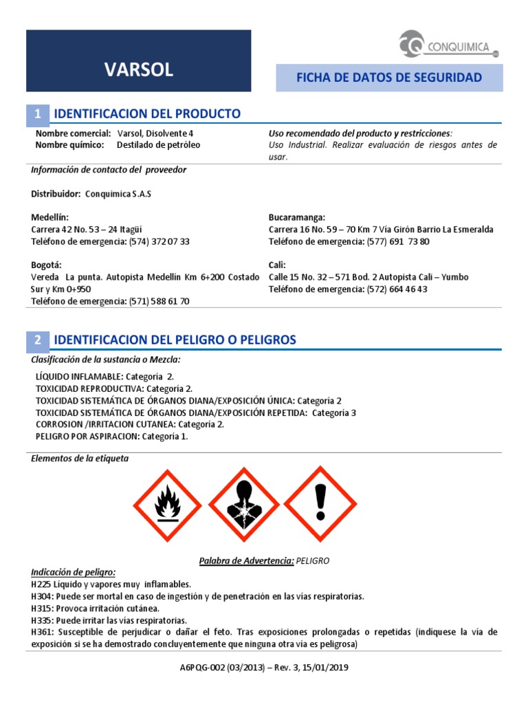 FDS Varsol (Disolvente 4) | PDF | Residuos | Contaminación