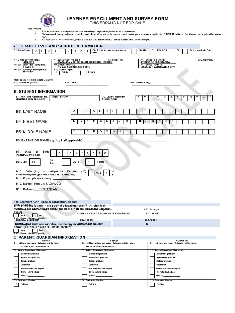 Learner Enrollment Survey Form | PDF