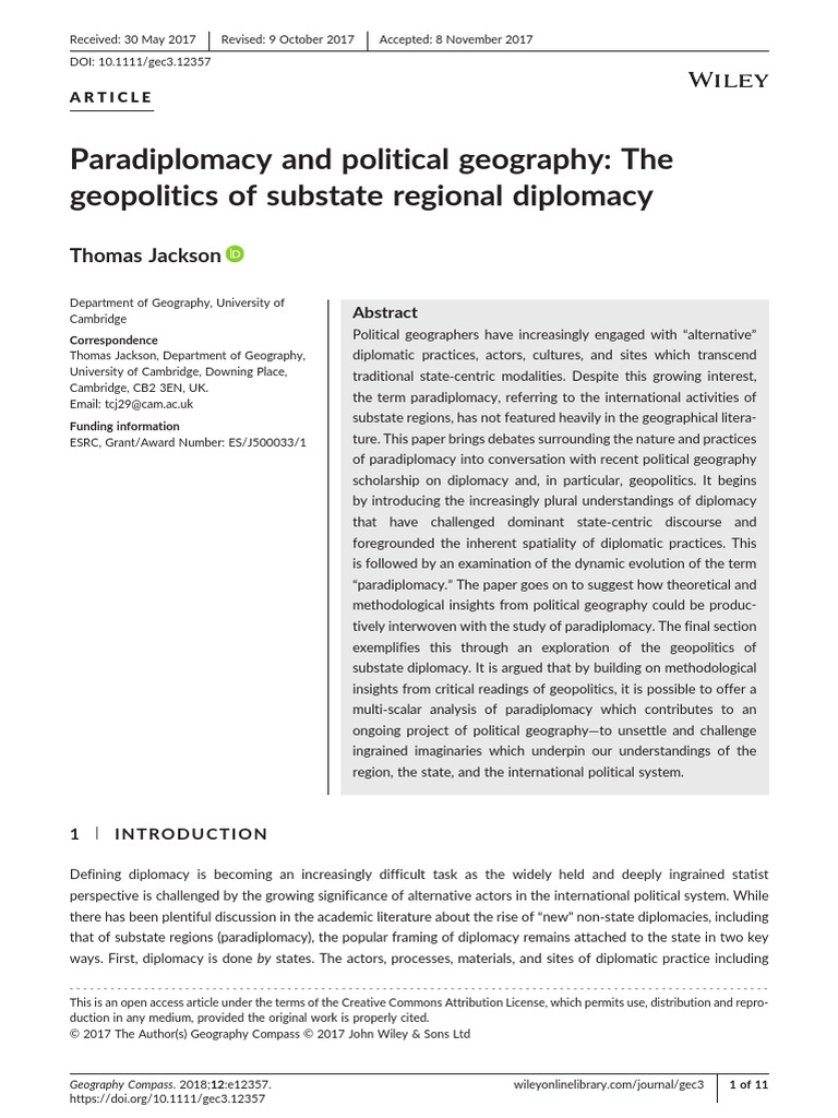 Paradiplomacy and Political Geography | PDF | Geopolitics | Geography