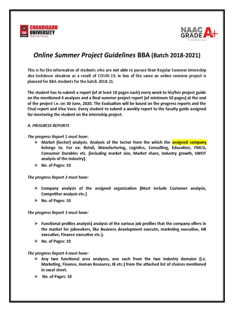 Online Summer Project Guidelines BBA: (Batch 2018-2021) | PDF | Human ...