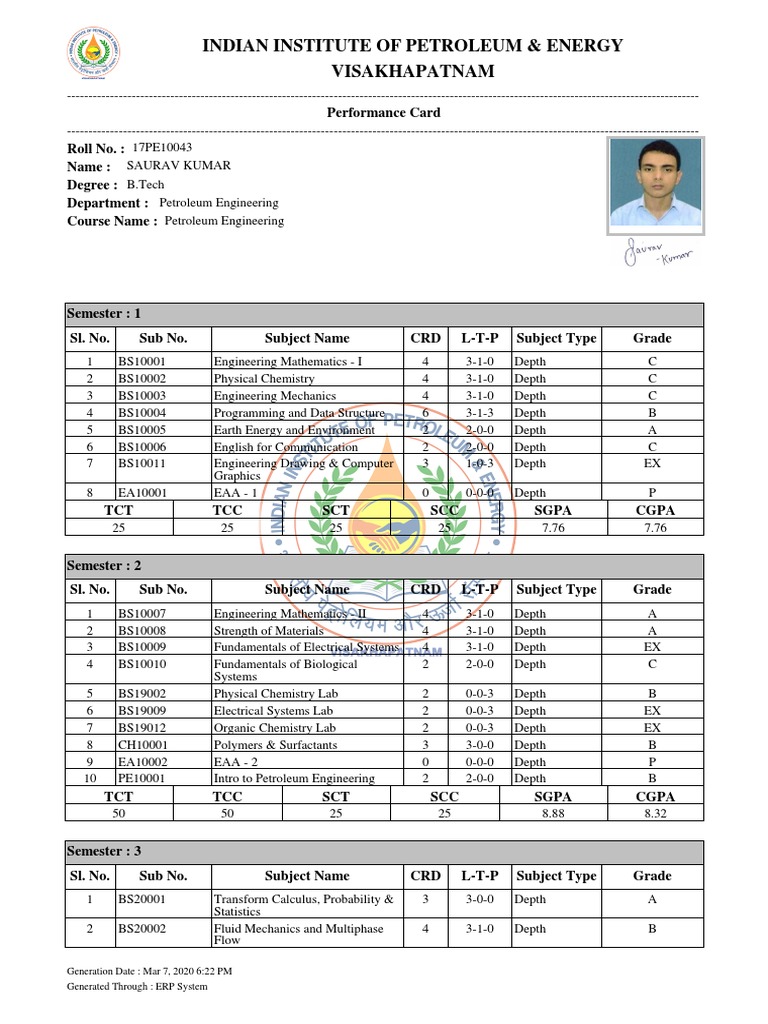 Saurav Kumar Transcript PDF | PDF | Petroleum Reservoir | Oil Well