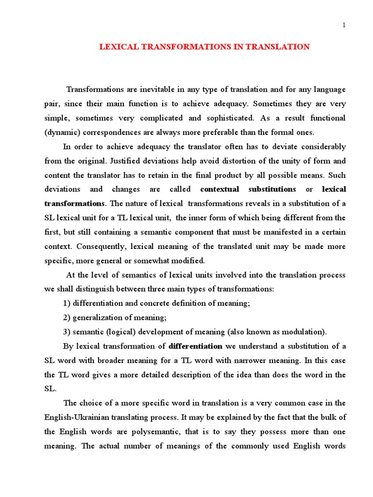 Lexical Transformations in Translation | PDF | Word | Semantics