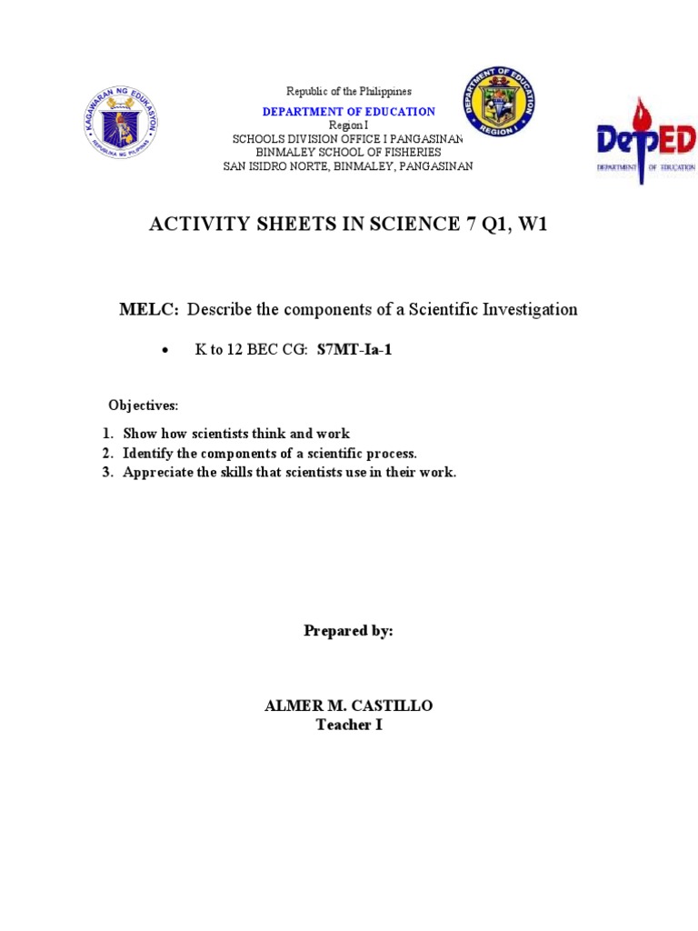 Hands-On Activities on the Components of Scientific Process | PDF ...
