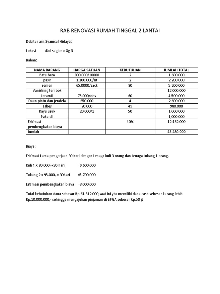 Rab Renovasi Rumah Tinggal 2 Lantai | PDF