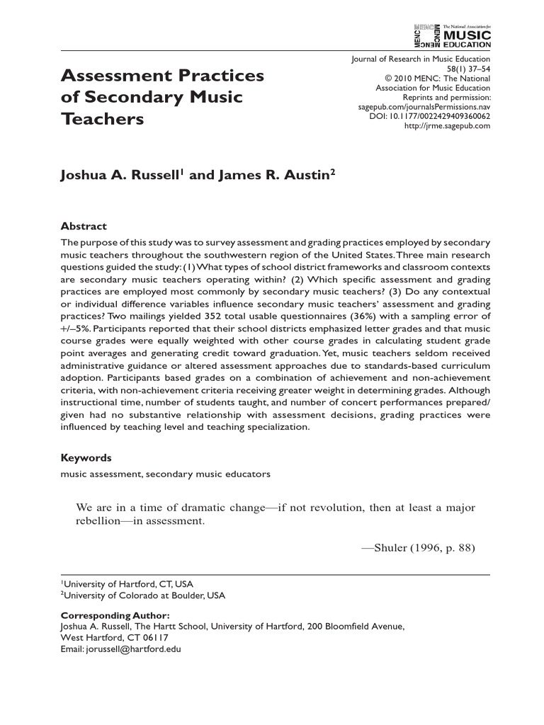 Assessment Practices of Secondary Music Teachers | PDF | Educational ...