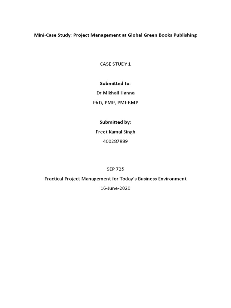 Mini-Case Study: Project Management at Global Green Books Publishing ...