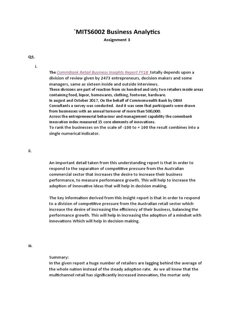 'MITS6002 Business Analytics: Assignment 3 | PDF | Statistical Classification | Errors And Residuals