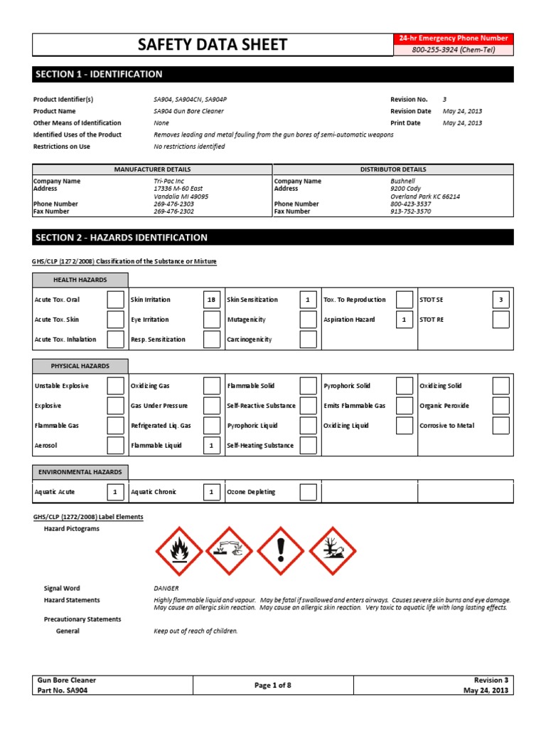 MSDS Gun Bore Cleaner Semi Automatica | PDF | Dangerous Goods | Magnesium