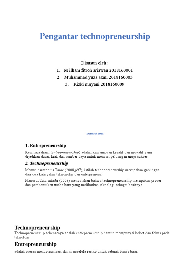 Pengantar Technopreneurship | PDF