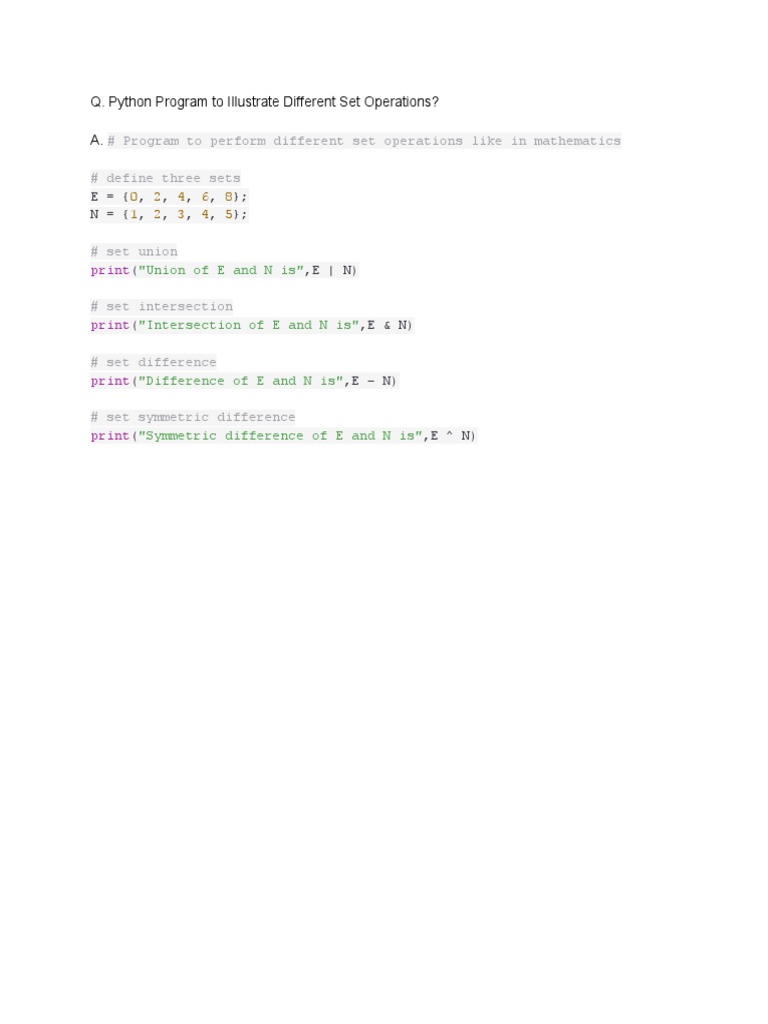 Python Program To Illustrate Different Set Operations | PDF