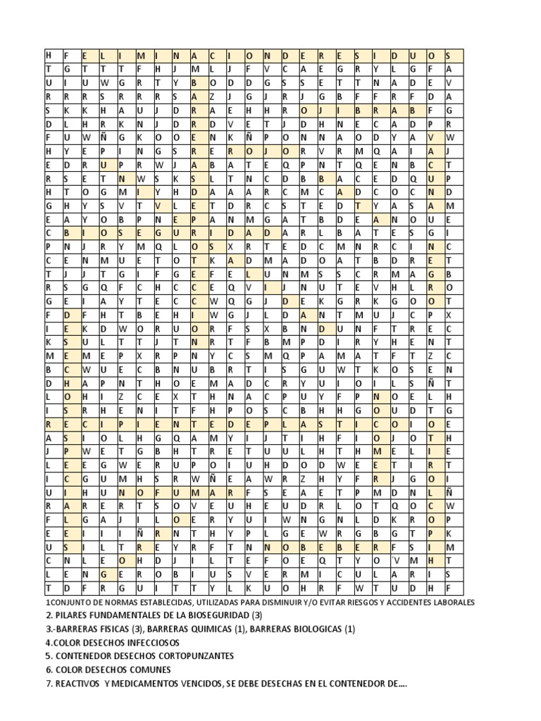 Sopa de Letras Bioseguridad | PDF | Salud y bienestar | Medicina