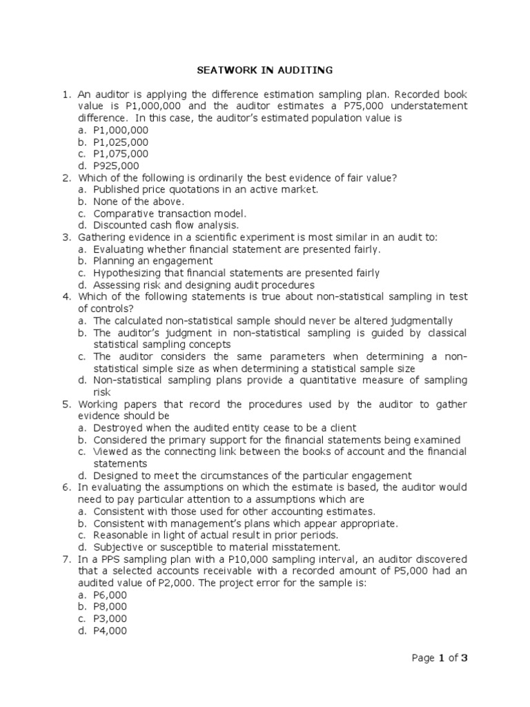 Homework in Audit Sampling | PDF | Audit | Statistics