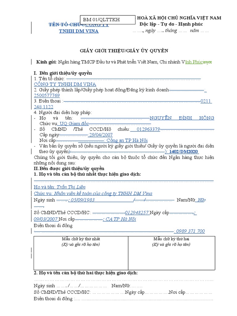 BM 13 Giay Gioi Thieu | PDF