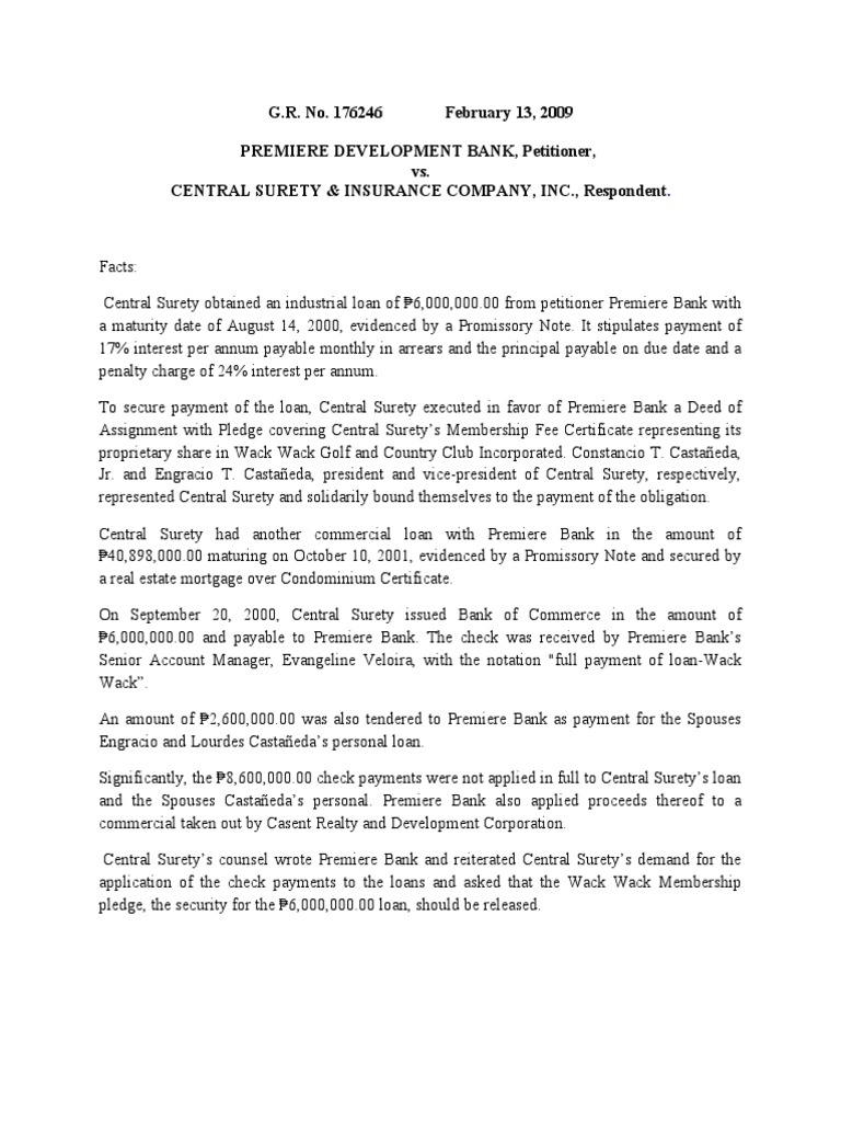 G.R. No. 176246 February 13, 2009 Premiere Development Bank, Petitioner ...