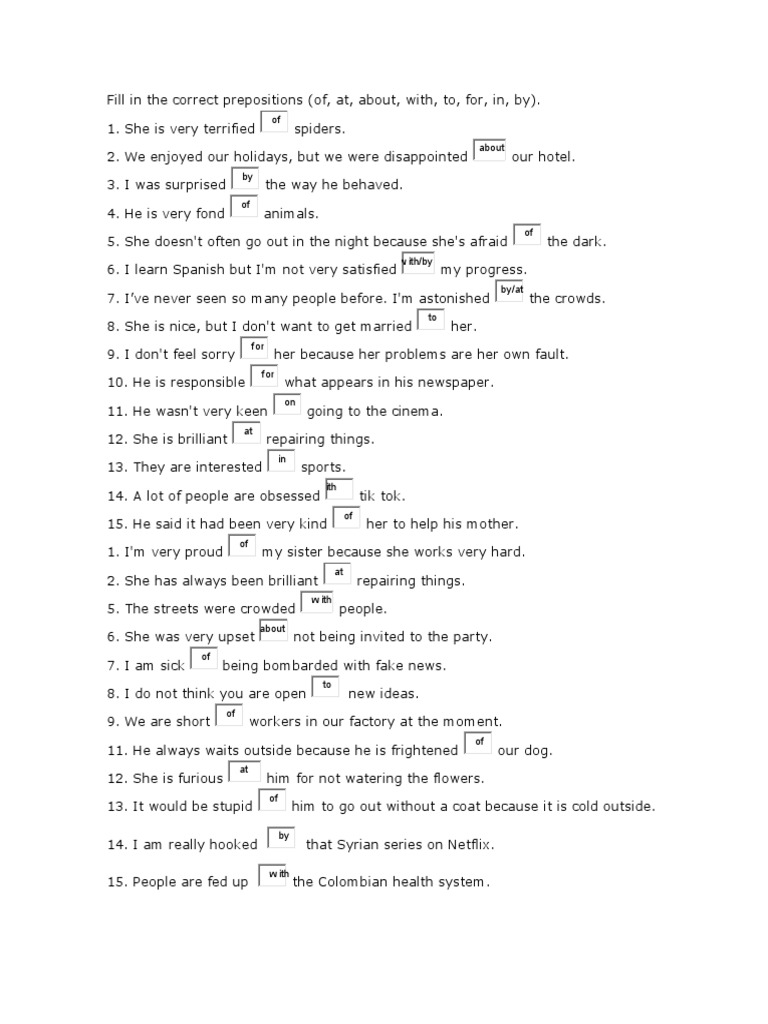 Fill in The Correct Prepositions | PDF