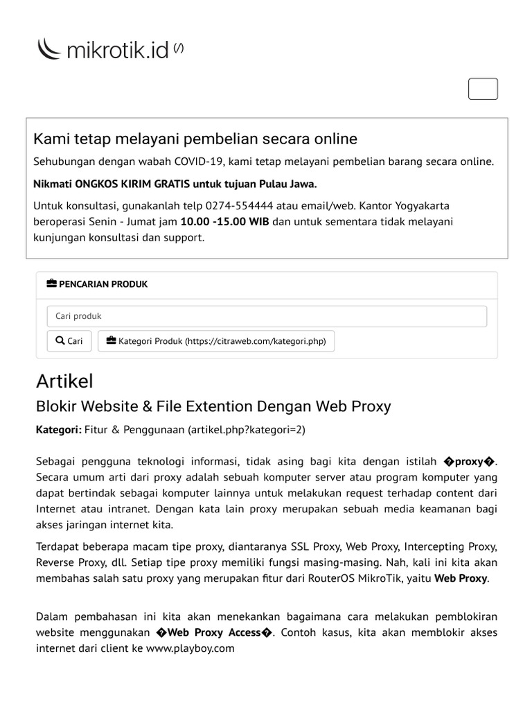 Mikrotik - ID - Blokir Website & File Extention Dengan Web Proxy PDF | PDF | Komputer ...