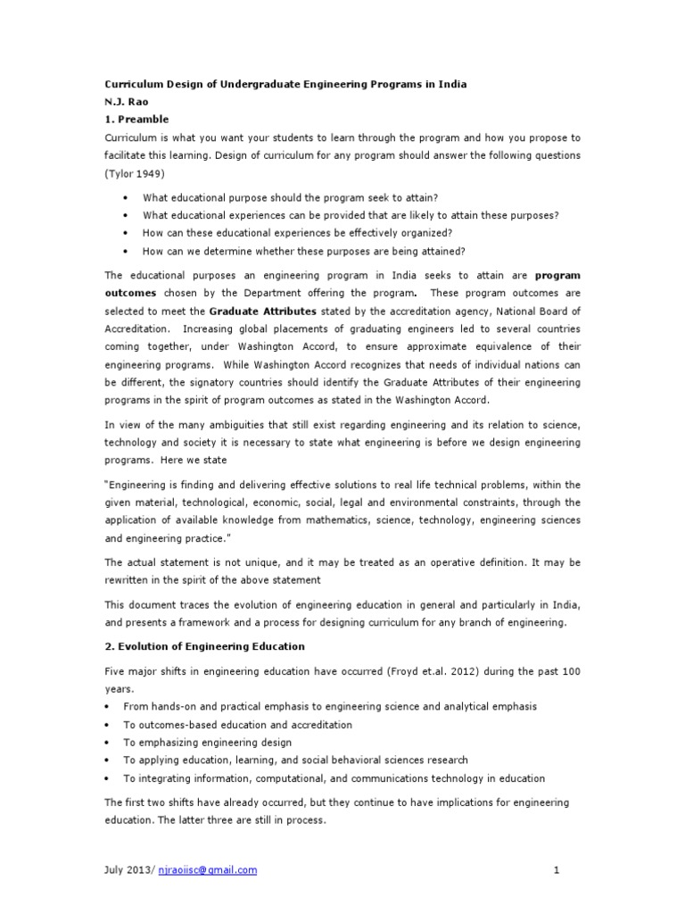 Curriculum Design of UG Engineering Programs | PDF | Engineering | Design