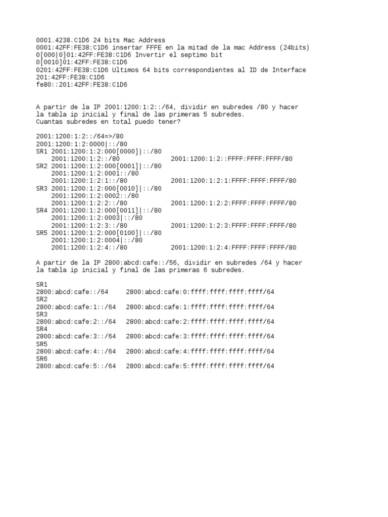Ejemplo Subnetting IPv6 | PDF