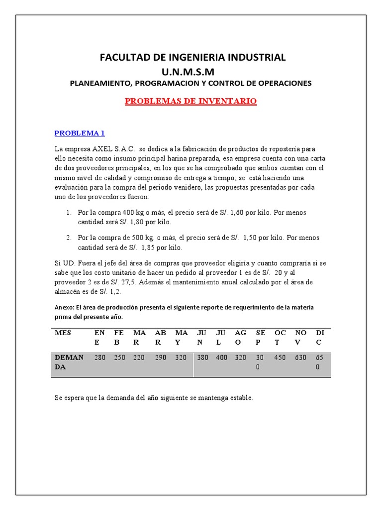 Problemas de Inventario Ii | PDF | Inventario | Gestión de la cadena de ...