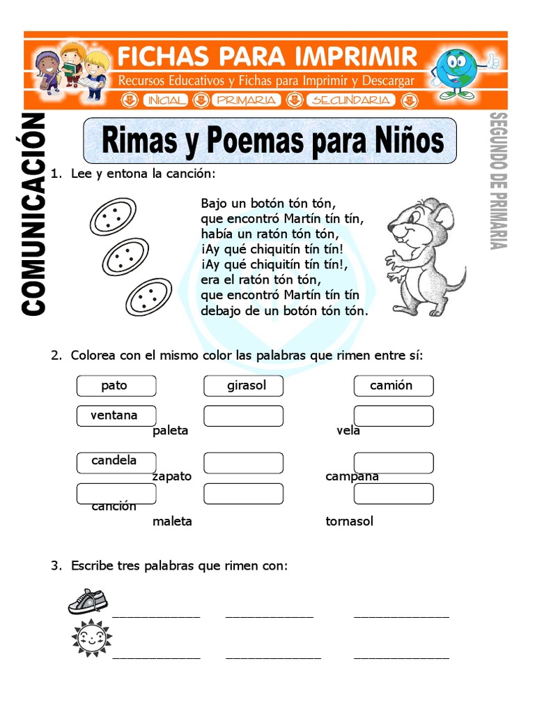 Hojas De Trabajo De Rimas De Segundo Grado Hoja De Trabajo De Palabras