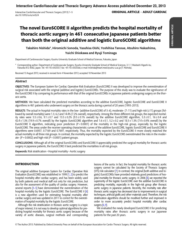 Euroscore Ii | PDF | Cardiothoracic Surgery | Receiver Operating ...
