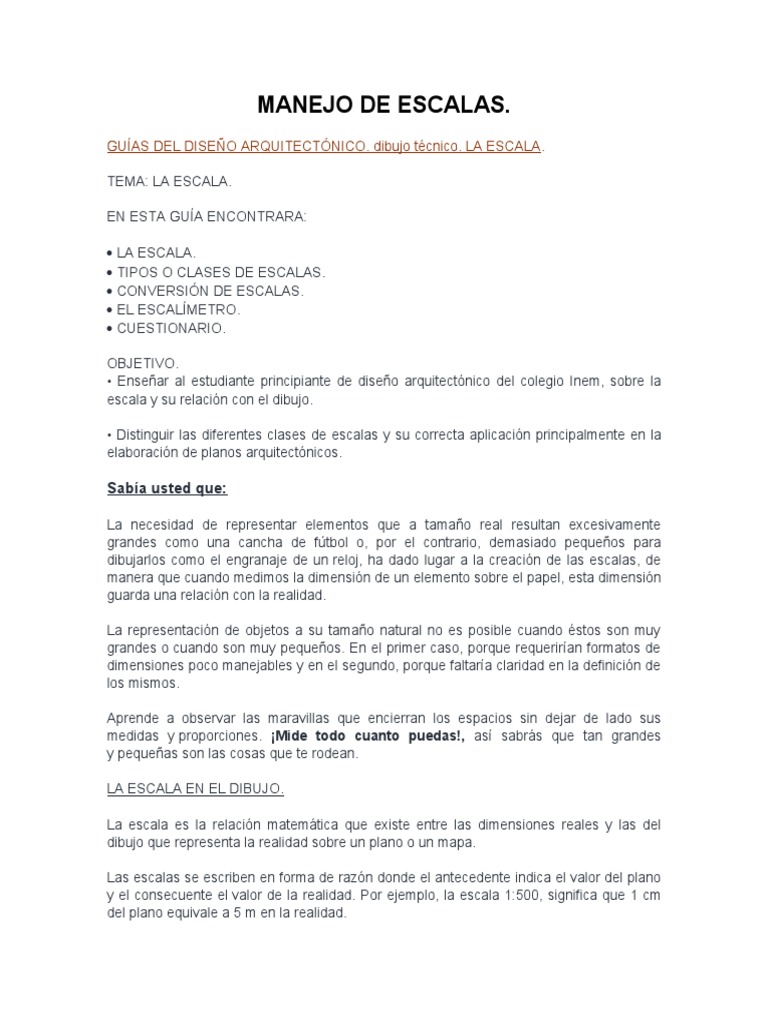 Manejo de Escalas | PDF | Enseñanza de matemática | Naturaleza