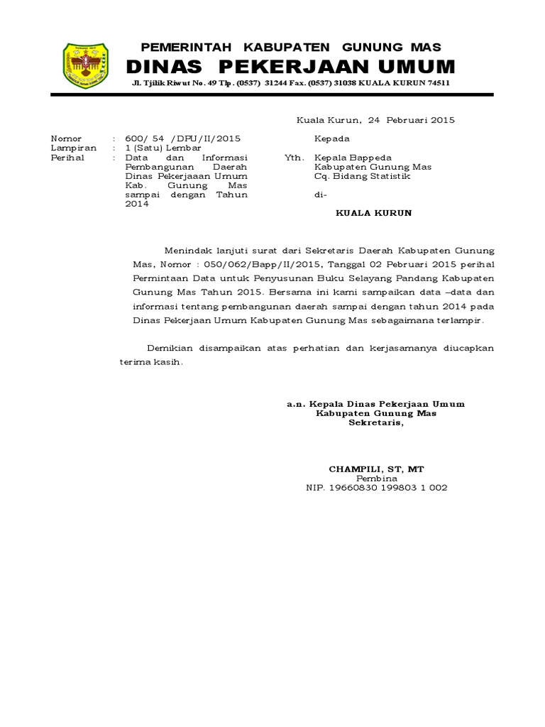 Surat Permintaan Data Utuk Selayang Pandang THN 2015 | PDF