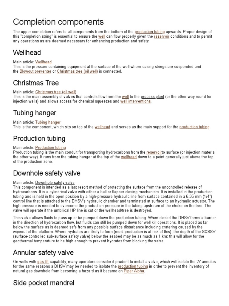 3.1. Upper Well Completion - OilfieldWiki | PDF | Equipment ...