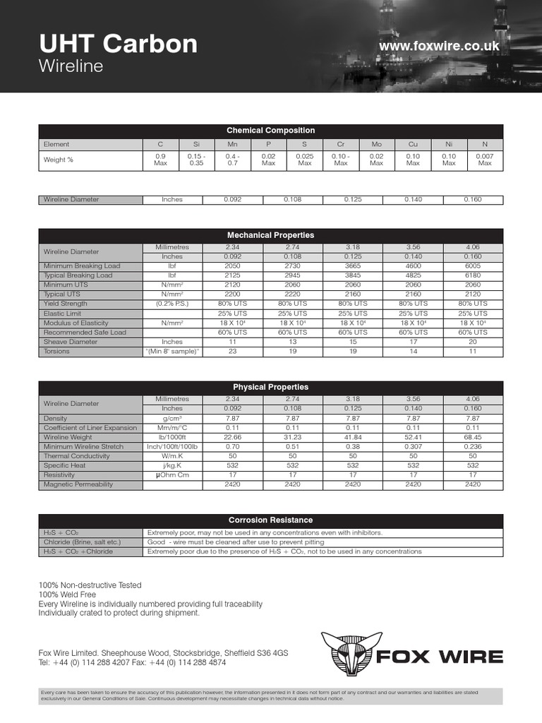 Cable Slickline UHT Carbon | PDF | Strength Of Materials | Chemical ...
