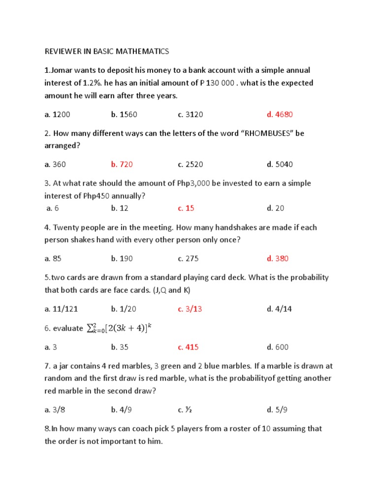Reviewer in Basic Mathematics | PDF | Interest | Financial Services