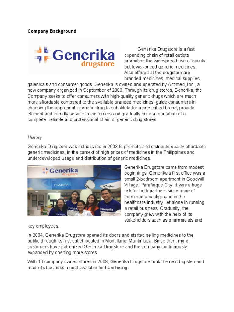 Company Background of Generika | PDF | Pharmacy | Generic Drug