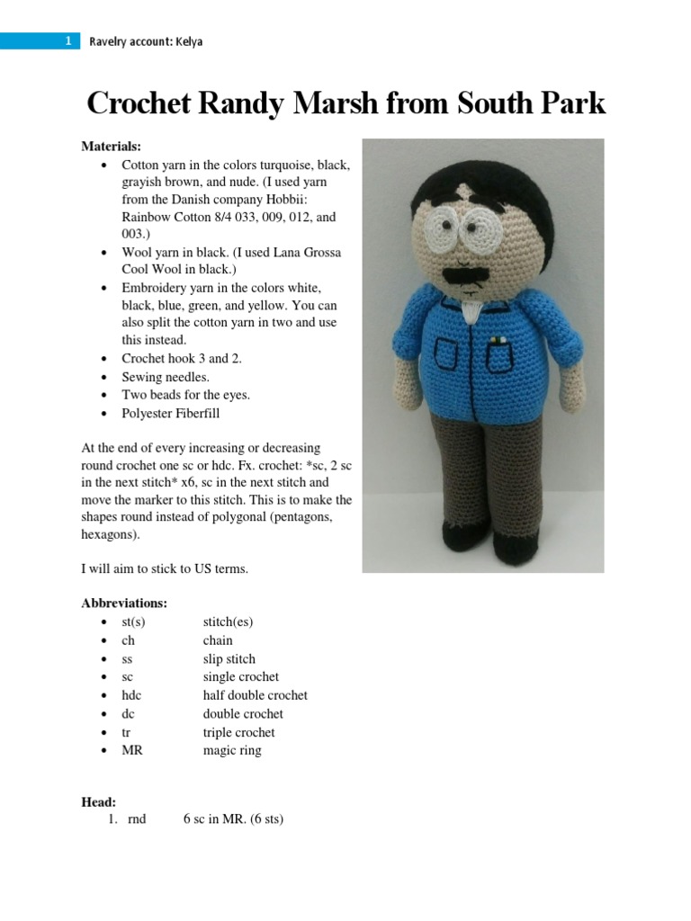 Crochet Randy Marsh From South Park: Materials | PDF