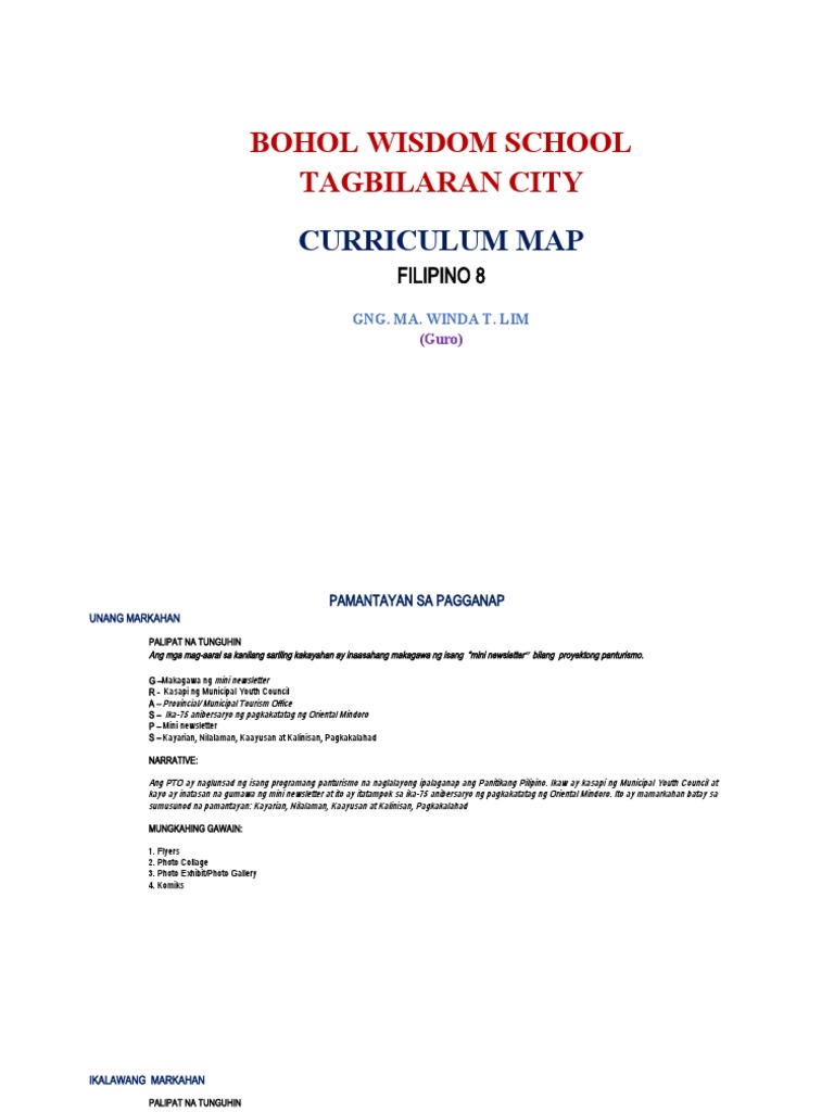 Filipino 8 Curriculum Map | PDF